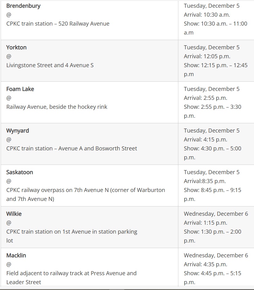 Holiday Train travels through Saskatchewan Tuesday and Wednesday ...